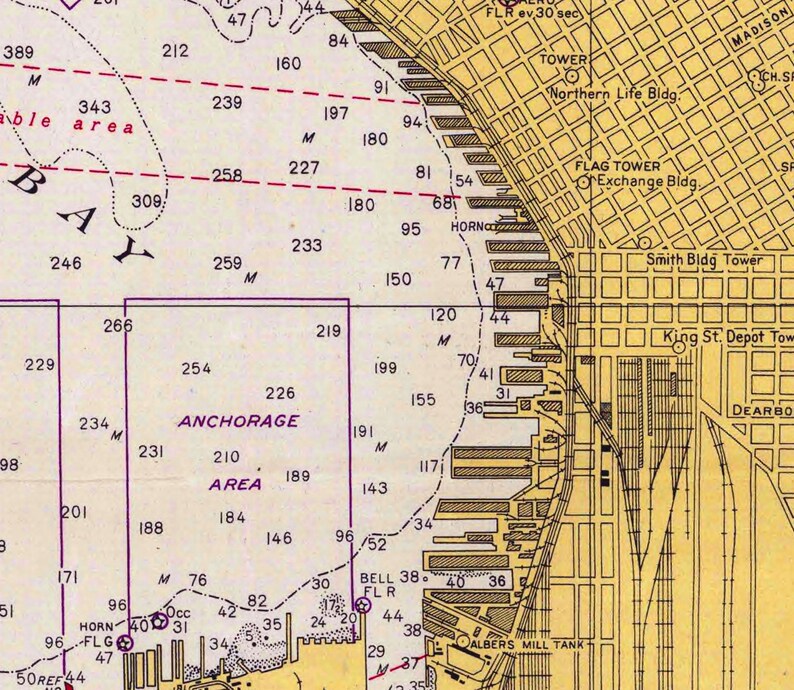 1948 Seattle Harbor Nautical Chart Reprint Vintage Seattle | Etsy