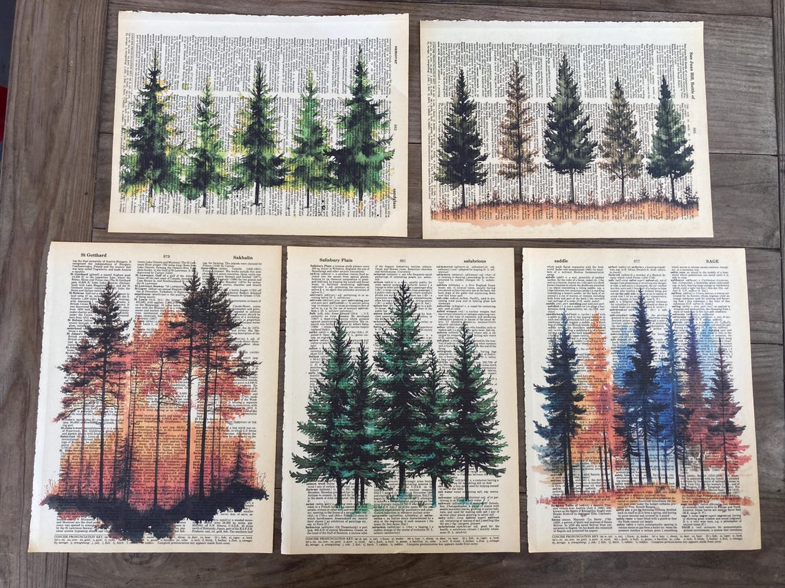 Pine Trees Themed Dictionary Print, Pine Trees, 5-piece Set, Green Tree ...