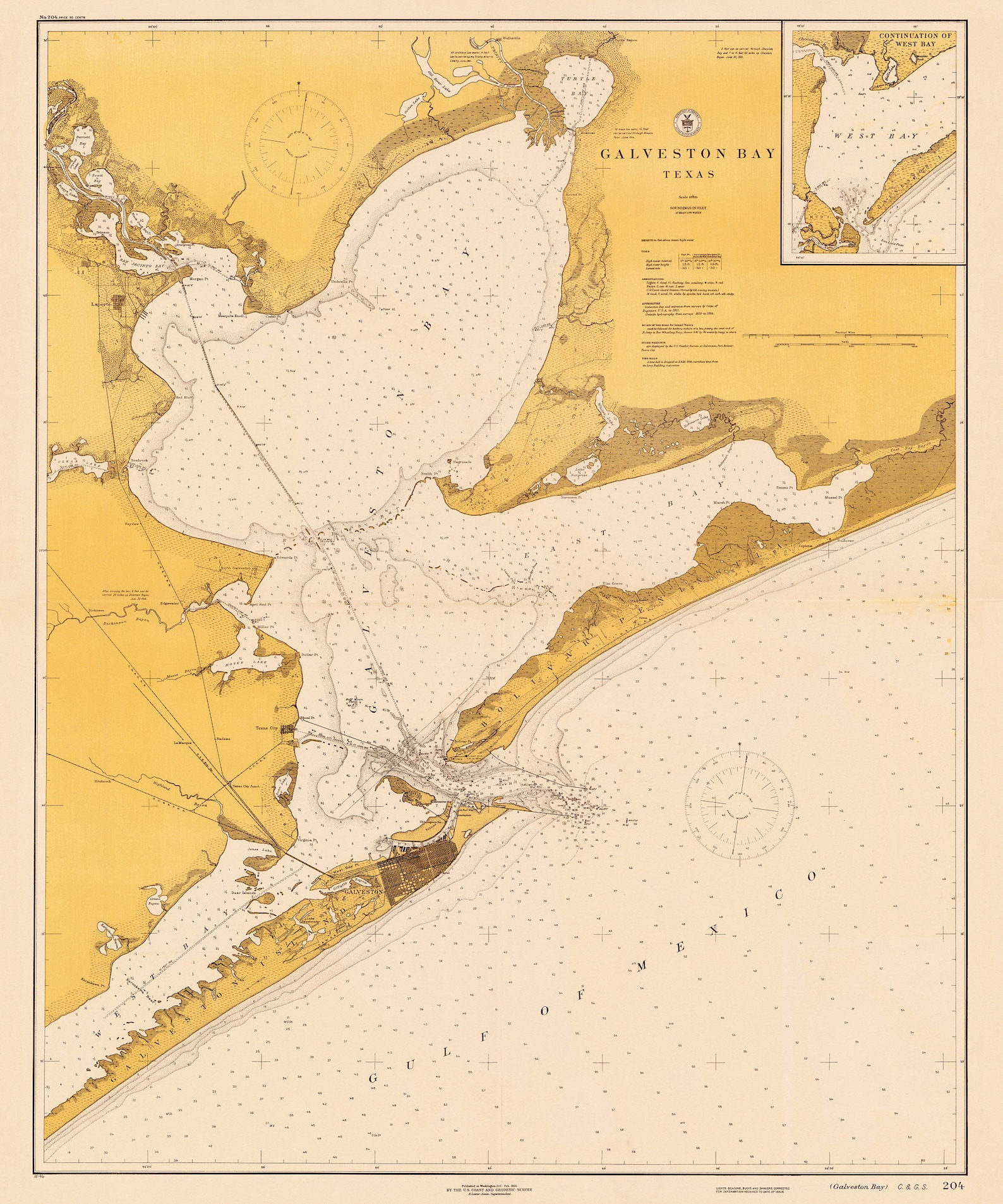 1916 Galveston Bay map reprint nautical chart of Galveston | Etsy