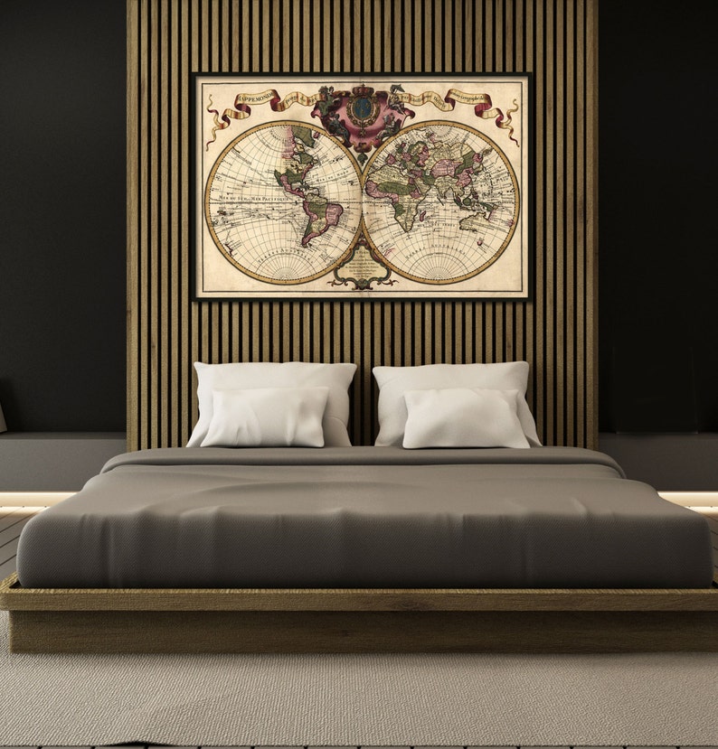 1720 French World Map Reprint Vintage Hemispheres World Map - Etsy