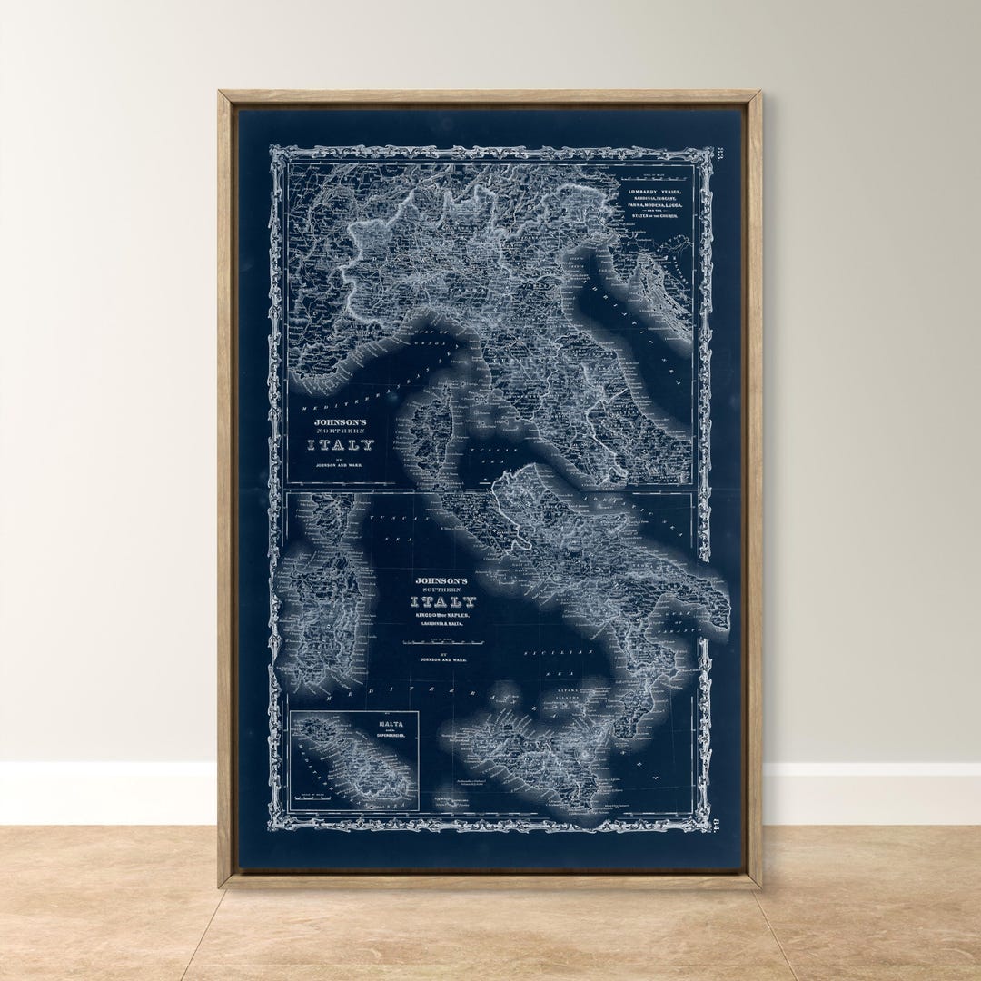1862 Italy Map Reprint, Italian Map Decor - Gift for New Home - 5 Sizes ...