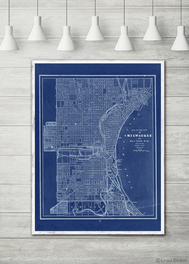 1887 Milwaukee Map Reprint - Vintage Milwaukee Reprint 4 Large/xl Sizes ...