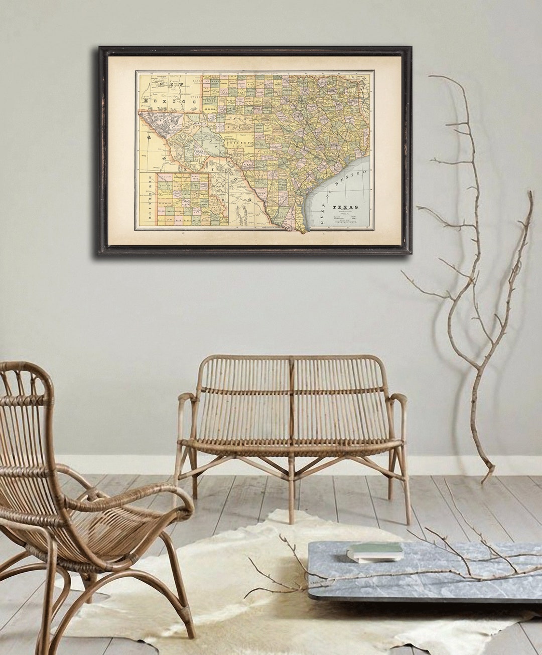 1887 Texas Map Reprint, Vintage Texas Map Reprint, 4 Large Sizes to ...