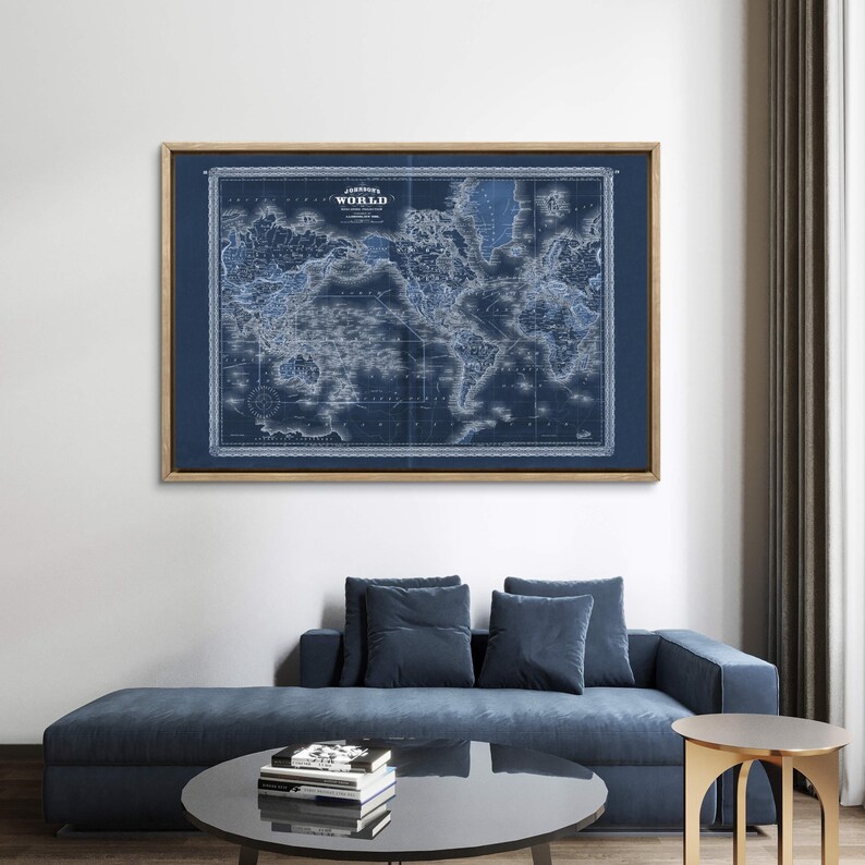 1870 World Map Reprint, Vintage 1870 Mercator's Projection Map Reprint ...