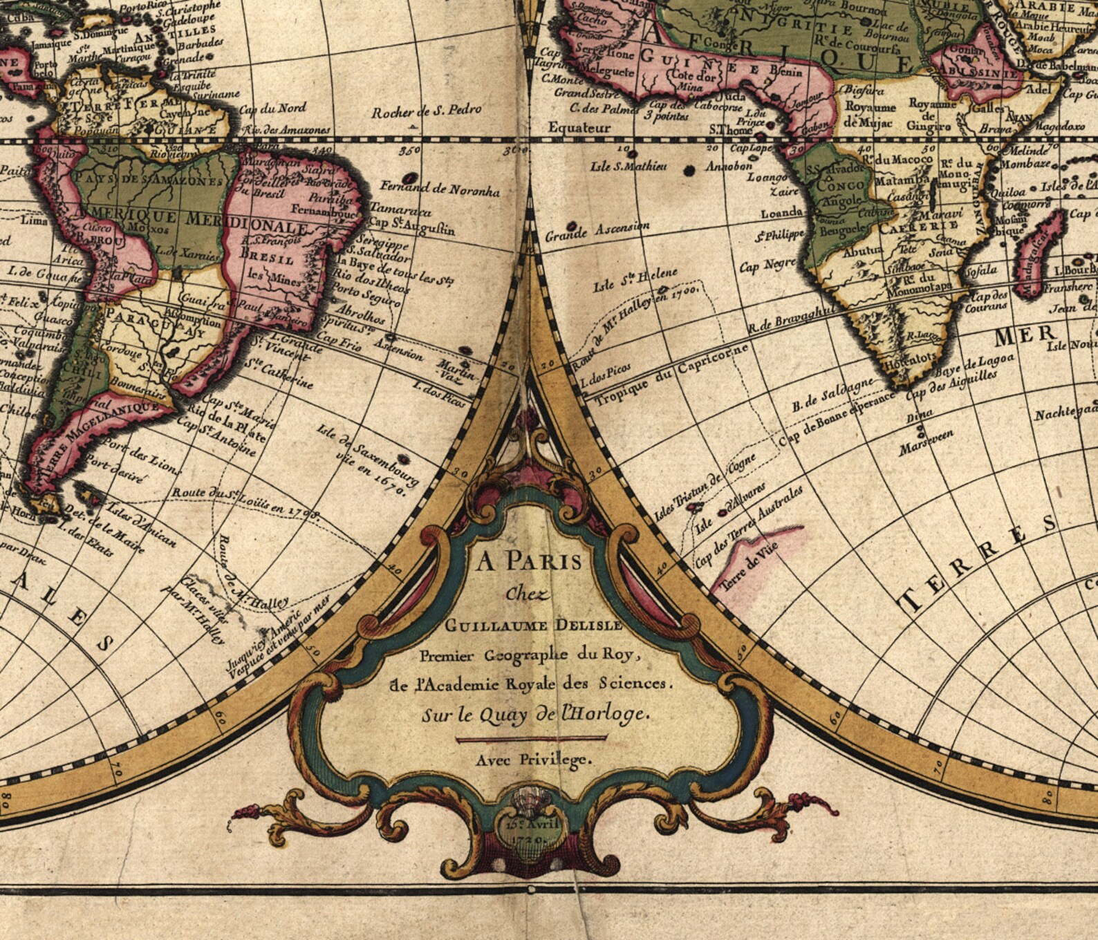 1720 French World Map Reprint Vintage Hemispheres World Map - Etsy