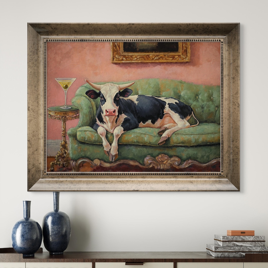 Cow Wall Art, Elegant Cow Print, Funny Cow Painting, Farmhouse Decor ...