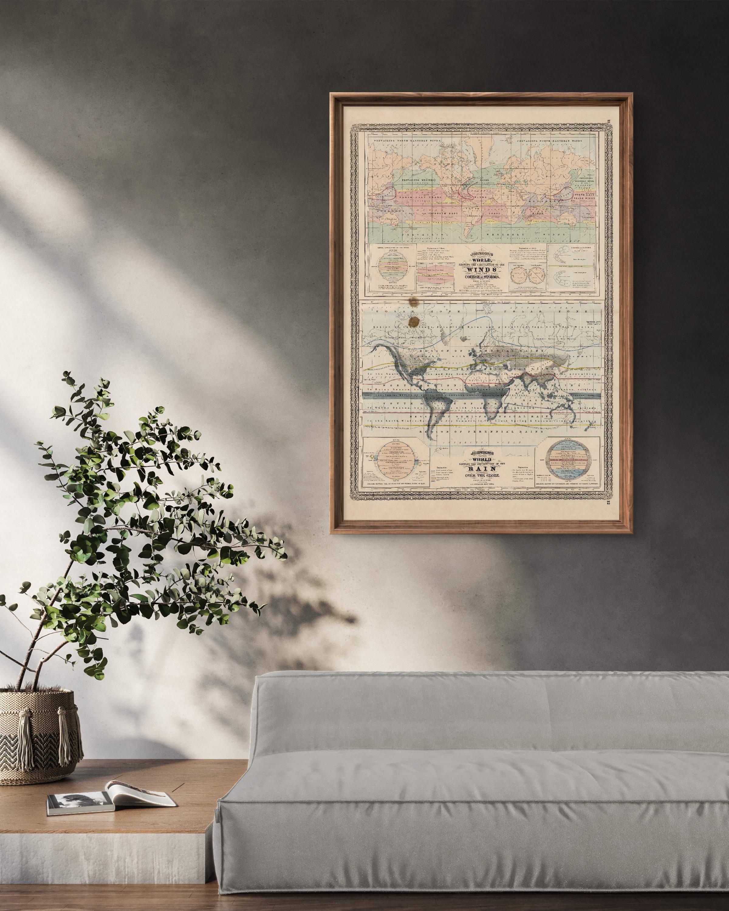 1870 Winds and Rains World Maps Reprint - Victorian-era Scientific ...