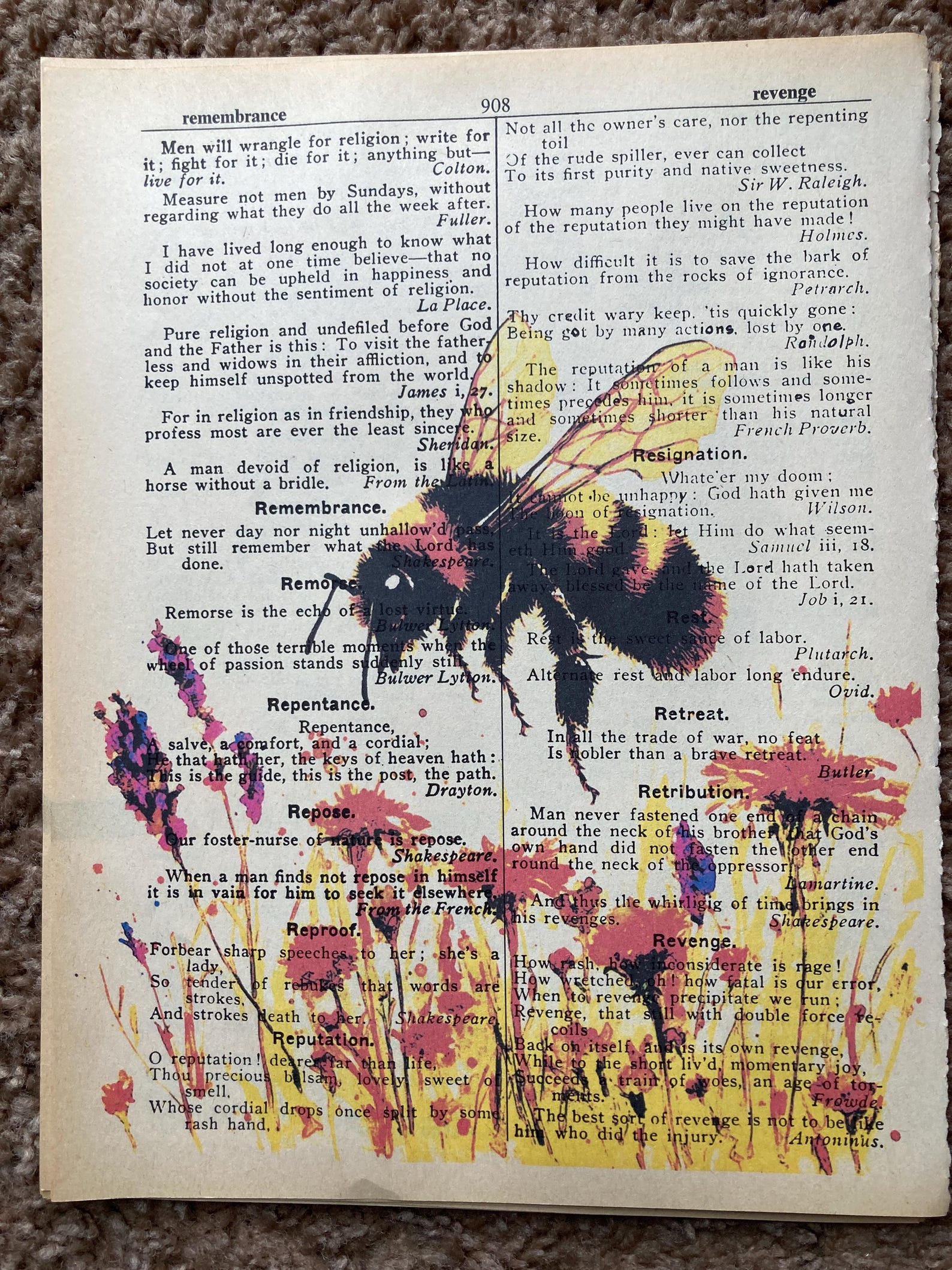 Bee Themed Dictionary Print Set - Bee & Beehive, - Rustic Honeybee ...