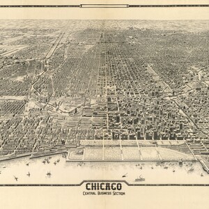 1916 Chicago Panorama Reprint, Vintage Chicago Map Reprint , 5 L/XL ...