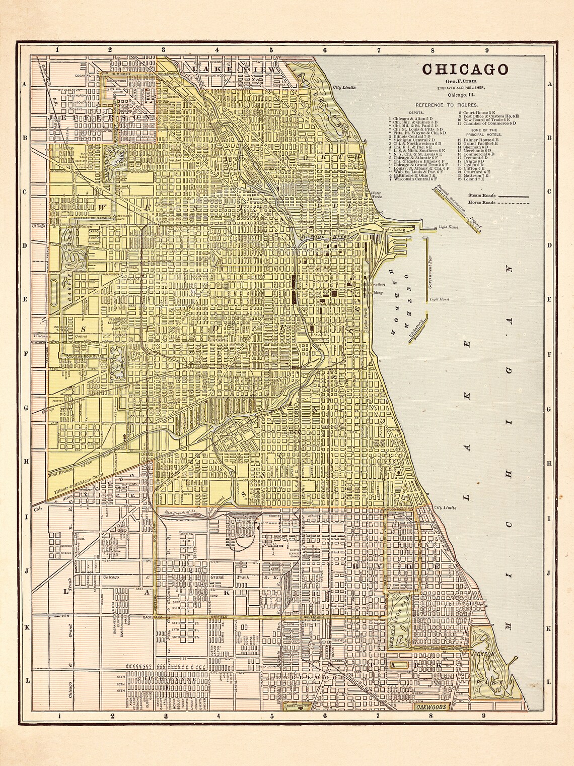 1887 Chicago Map Reprint - Vintage Chicago Reprint 4 Large/xl Sizes up ...