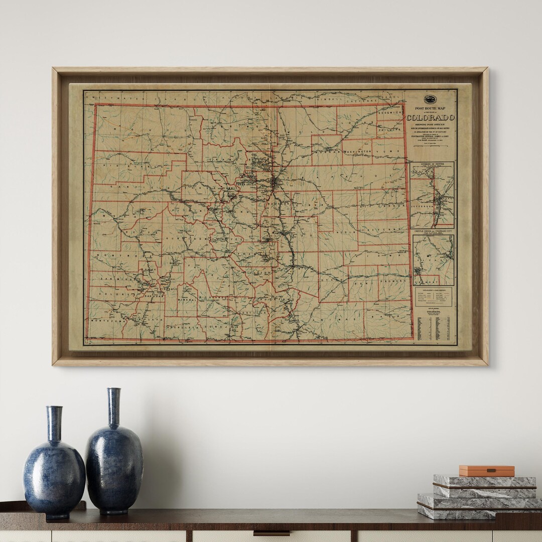 1897 Colorado Postal Route Map Reprint, 7 Sizes up to 60x40" Printed 1 ...