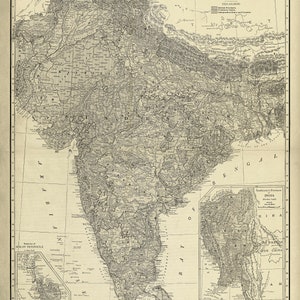 1912 India Map Reprint - SE Asia/india Map Decor - 6 L/XL Sizes up to ...