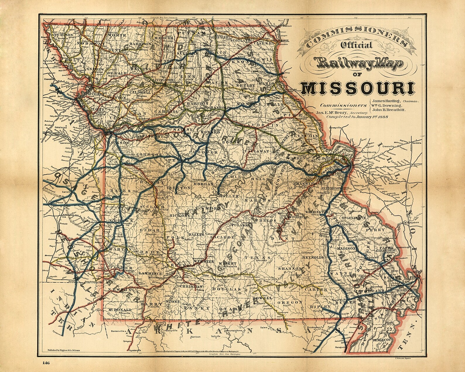 1888 Missouri Map Reprint vintage Missouri Railroad Map - Etsy