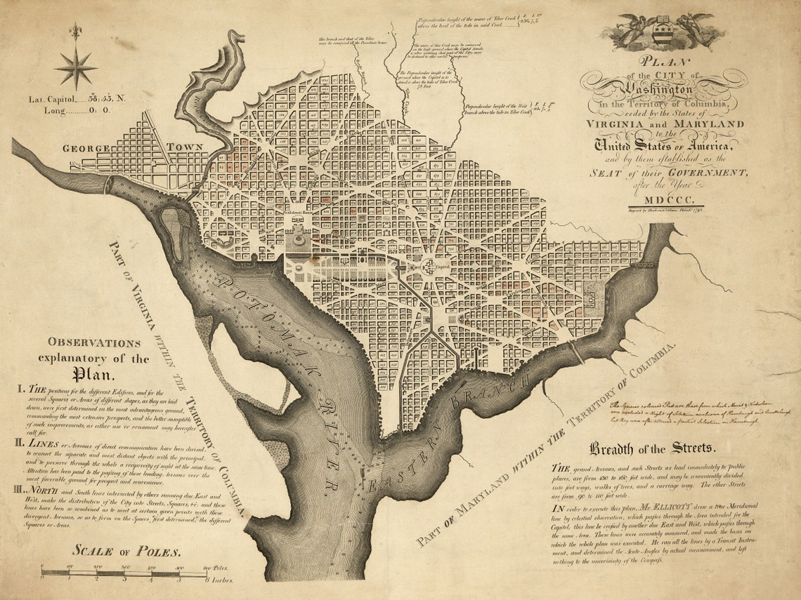 Map of Washington DC 1792 Reprint, Washington Dc/georgetown Map Reprint ...