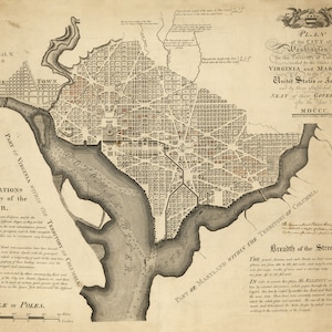 Map of Washington DC 1792 Reprint, Washington Dc/georgetown Map Reprint ...