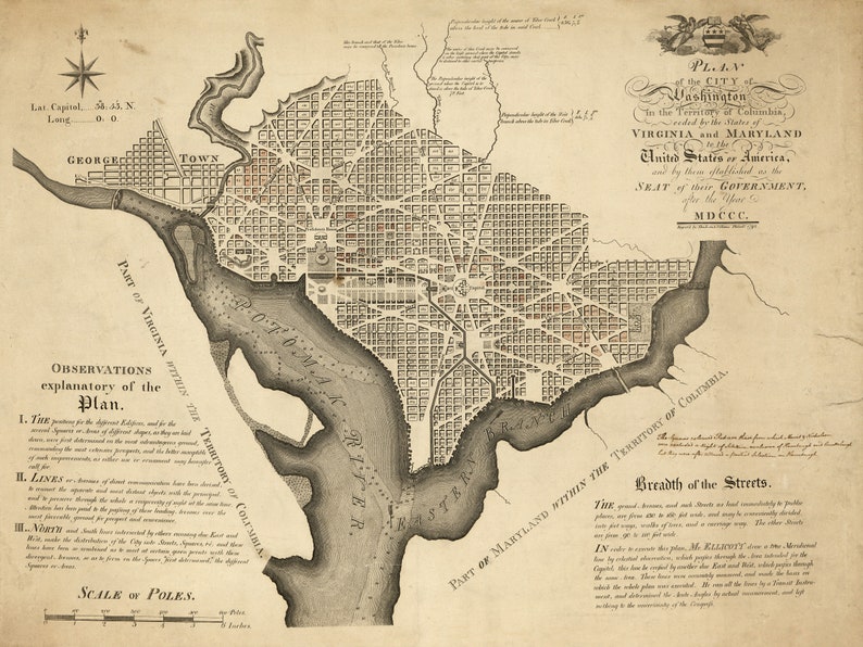 Map of Washington DC 1792 Reprint, Washington Dc/georgetown Map Reprint ...