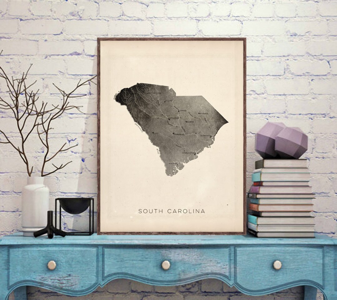 South Carolina Relief Map Reprint, Vintage South Carolina Map Reprint ...