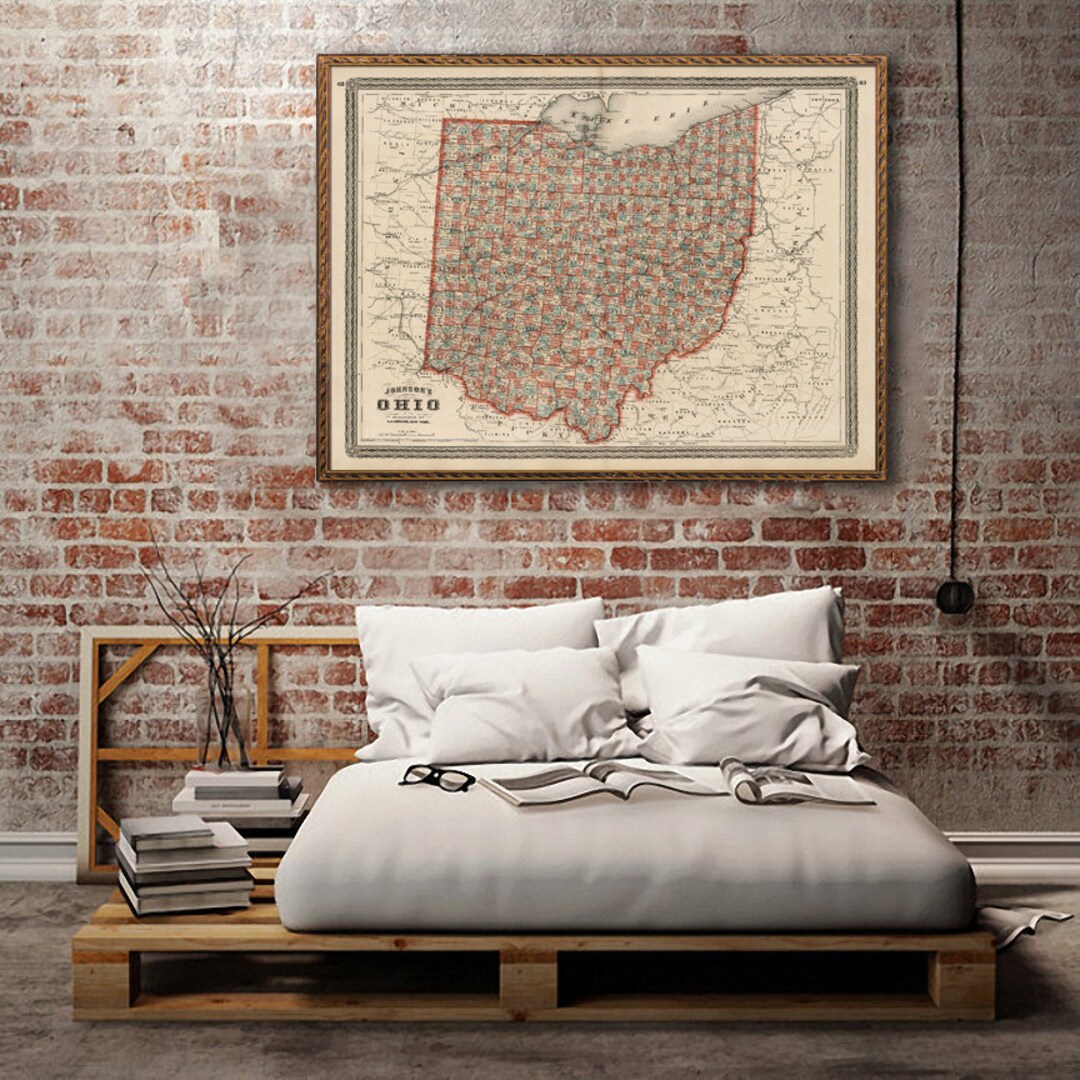 1870 Ohio Map Reprint, Vintage Ohio Map Reprint 4 Large/xl Sizes up to ...