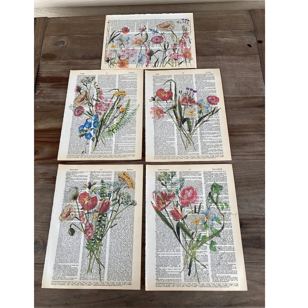 Wild Flowers Themed Dictionary Print Set 853-858 5-piece Set Printed on ...