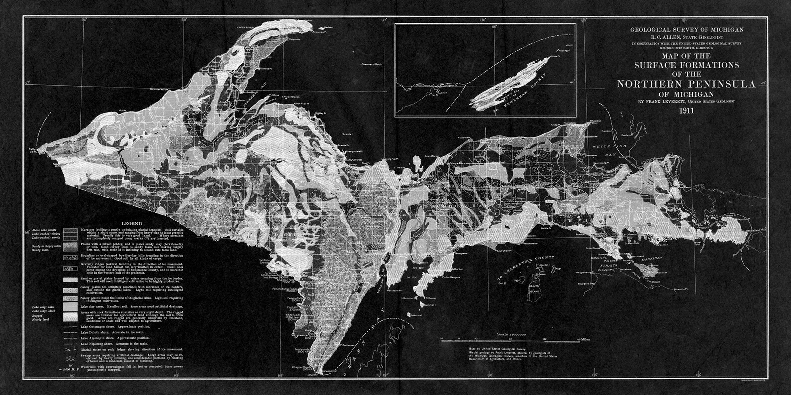 1911 Upper Peninsula Michigan Map Reprint - Vintage Geological Map ...