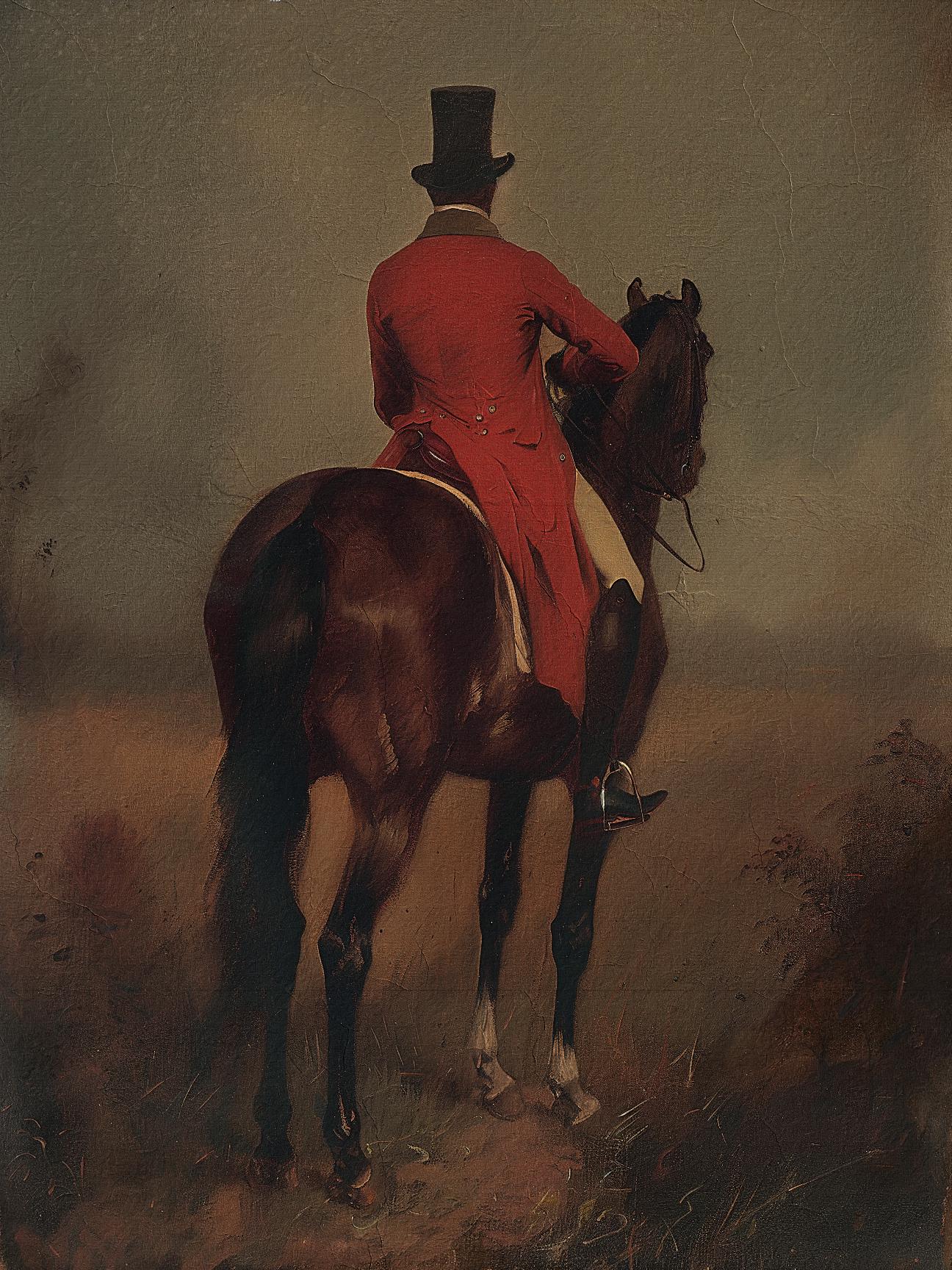 Vintage-style Fox Hunt Rider Oil Painting-style Digital Print ...