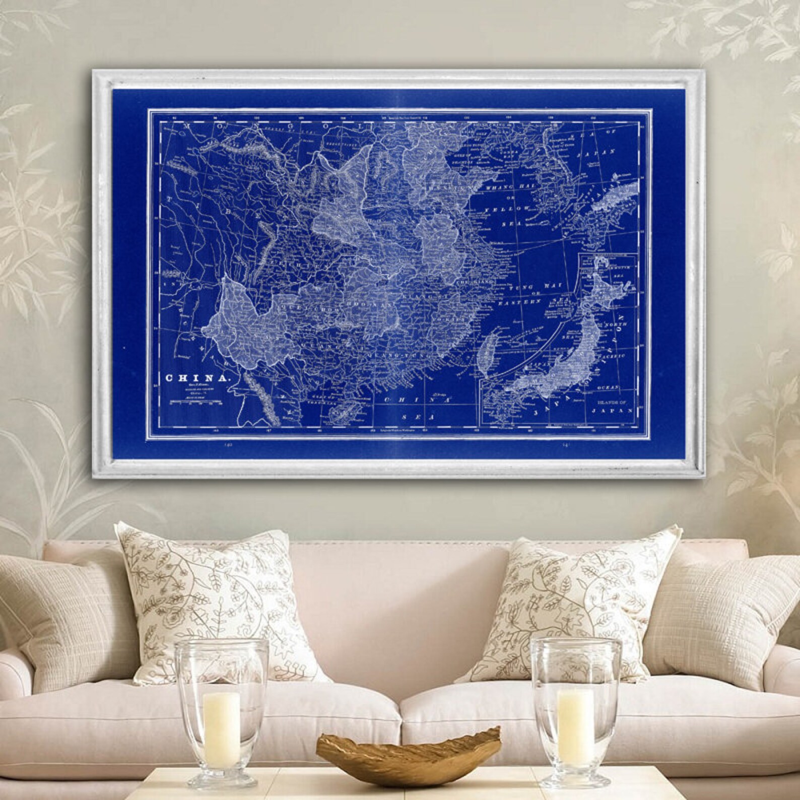 1887 China Map Reprint, Vintage Cram's China Map Reprint, 4 Large Sizes ...