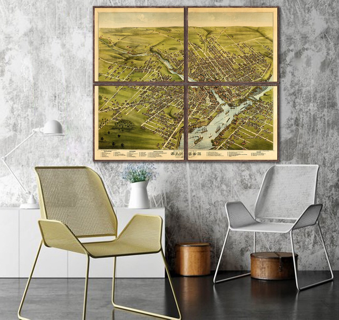 Vintage Bangor Map 1875 - Old Map of Bangor, Maine Reprint- 5 Large/xl ...
