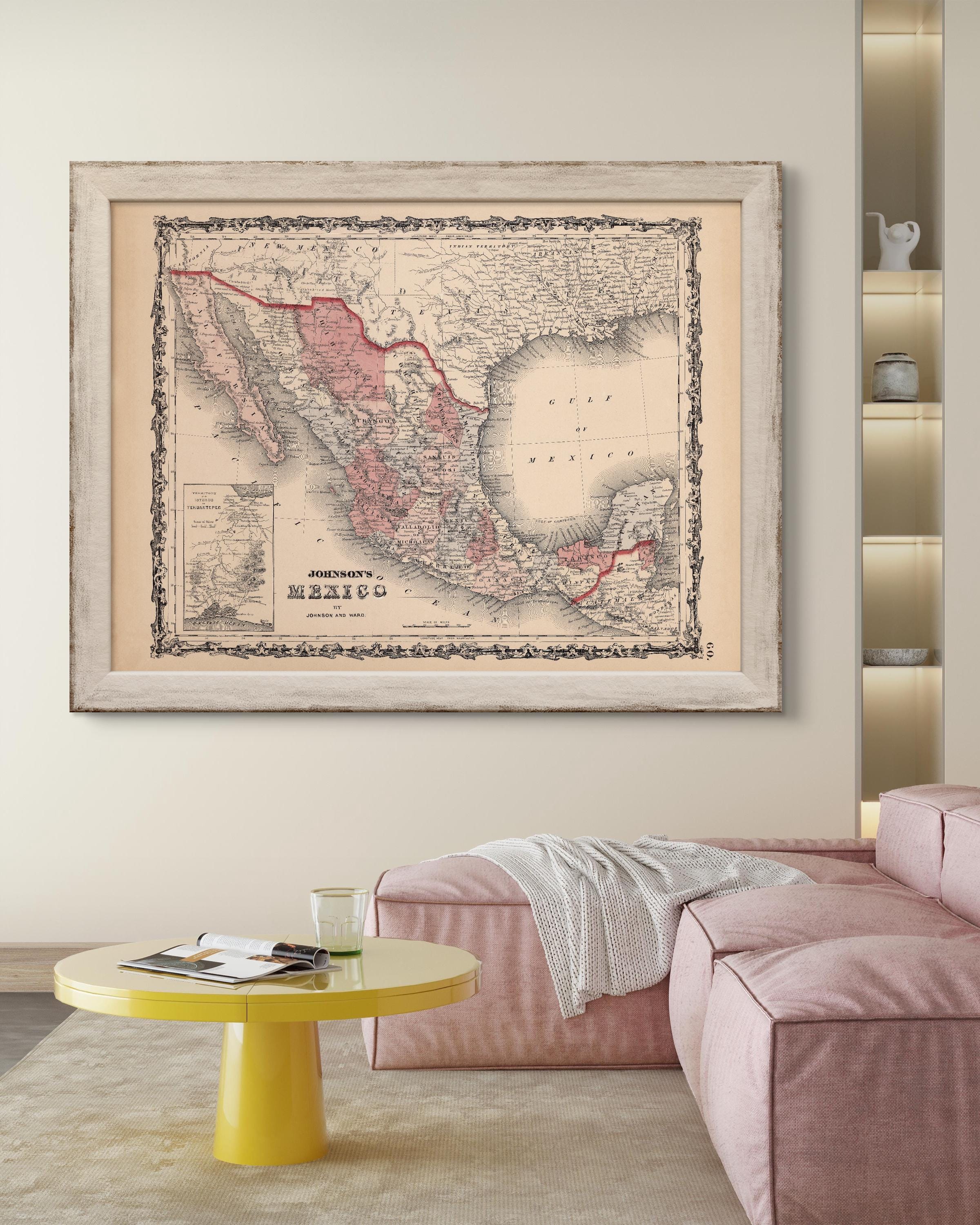 1862 Johnson's Mexico Map Reprint, Vintage Mexico Map Reprint - 3 Color ...