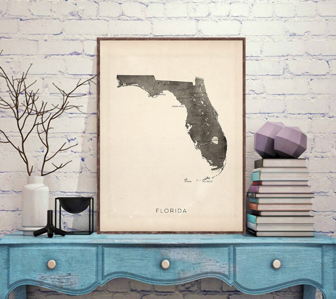 Florida Relief Map Reprint, Vintage Florida Map Reprint 6 Large/xl ...