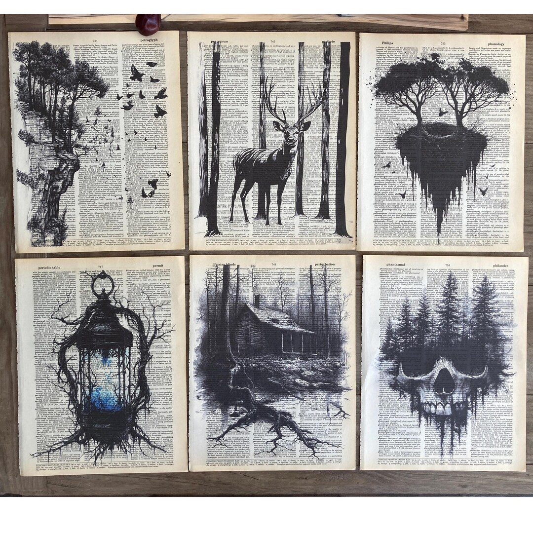 Creepy Forest Themed Dictionary Prints - 6 Piece Set - Dark Forest ...