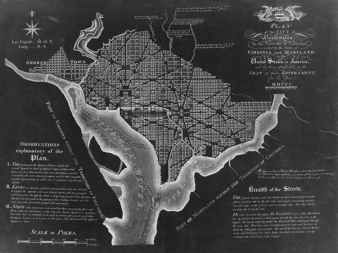 Map of Washington DC 1792 Reprint, Washington Dc/georgetown Map Reprint ...