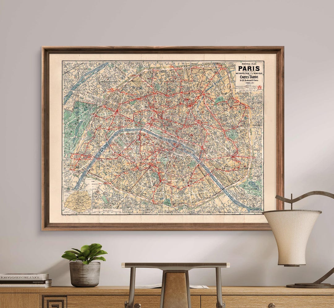 1923 Paris Map - Vintage Paris Map Reprint - Big Paris Map - Old Paris ...