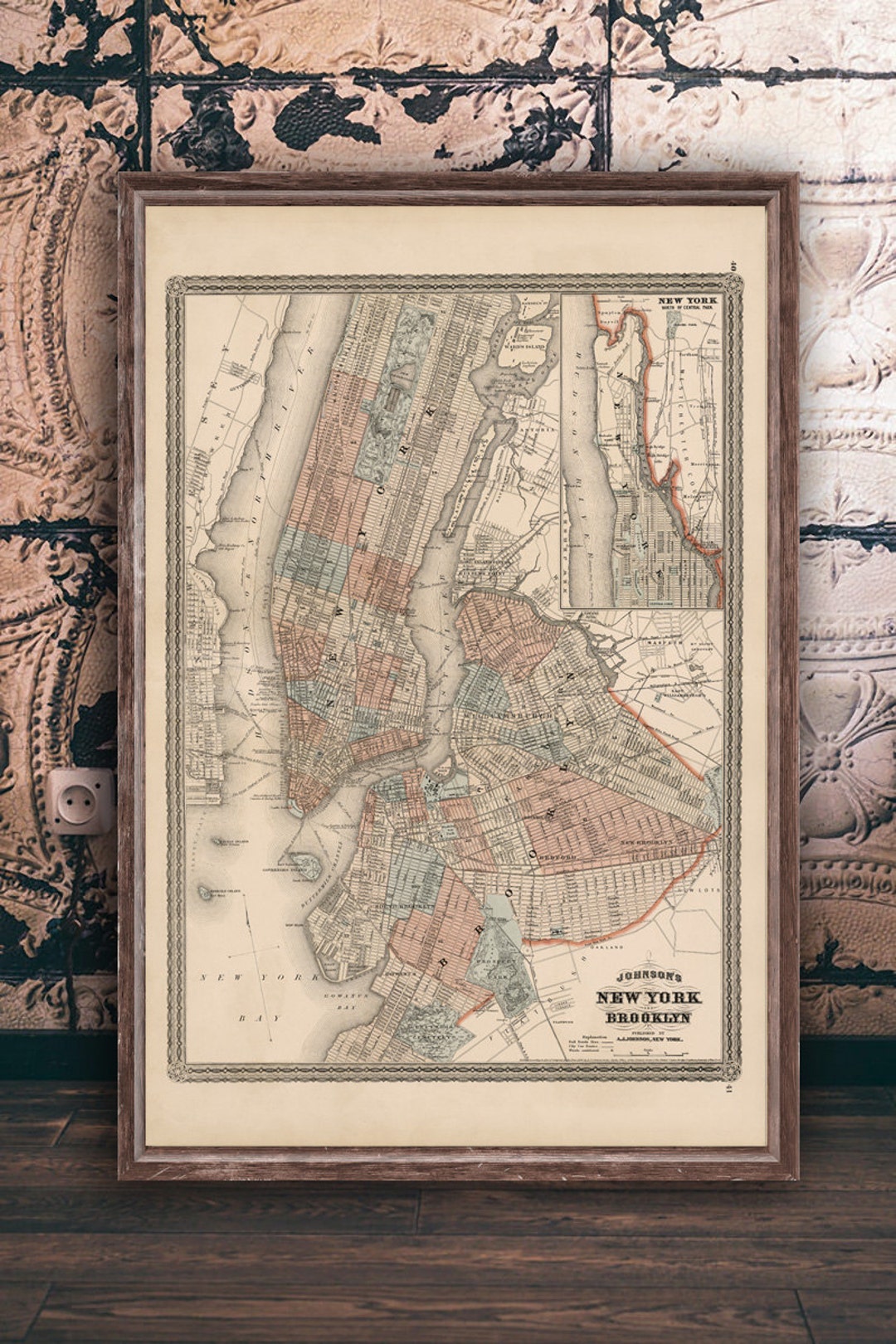 1870 New York City and Brooklyn Map Reprint, NYC Map Reprint 5 Large/xl ...