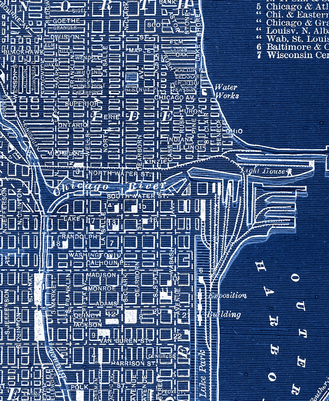 1887 Chicago Map Reprint - Vintage Chicago Reprint 4 Large/xl Sizes up ...