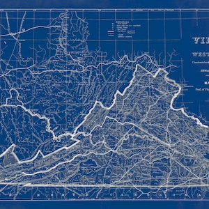 1869 Virginia Map Reprint, Vintage Virginia Map Reprint - 5 Large/xl ...