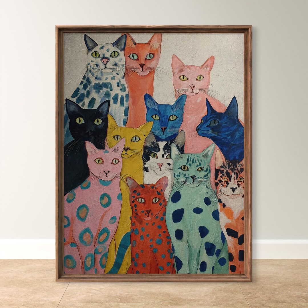 Colorful Cats Art Print – Bold Modern Wall Decor for Cat Lovers & Pop ...