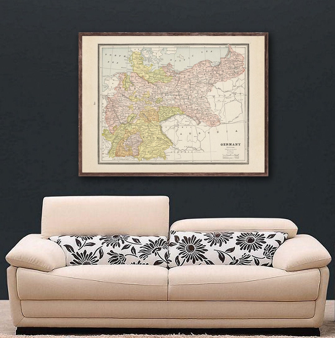 1887 Germany Map Reprint, Vintage Cram's Germany Map Reprint, 4 Large ...