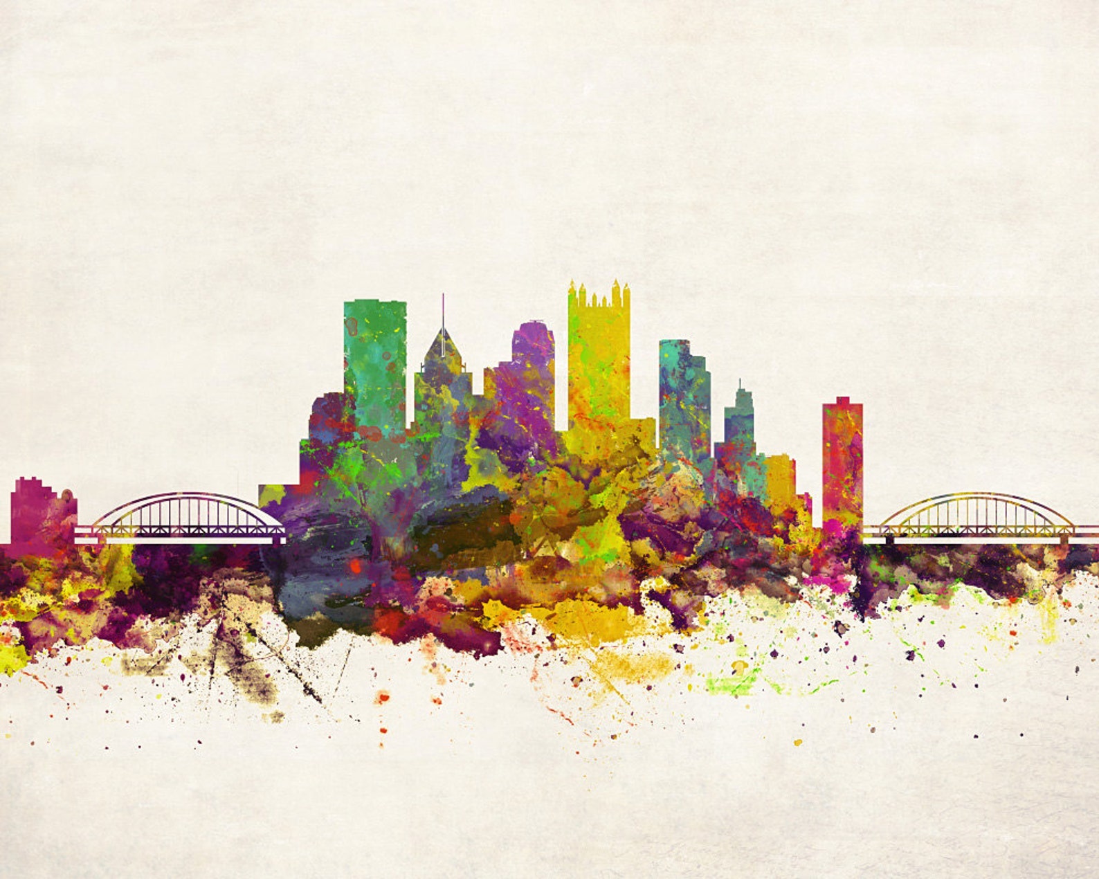 Pittsburgh City Skyline Digital Watercolor Art Print - Etsy
