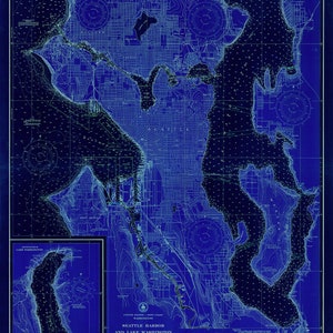 1948 Seattle Harbor Nautical Chart Reprint, Vintage Seattle Map Reprint ...