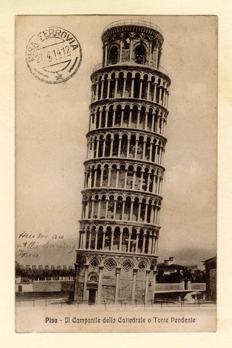 1914 Tower of Pisa Postcard Art Reprint- Postcard Decor - Italian ...