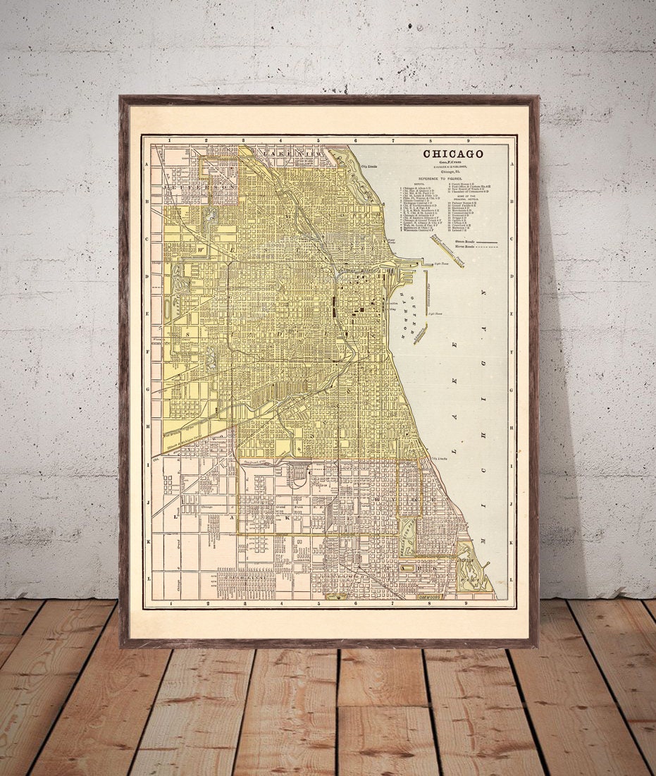 1887 Chicago map reprint vintage Chicago reprint 4 large/XL | Etsy