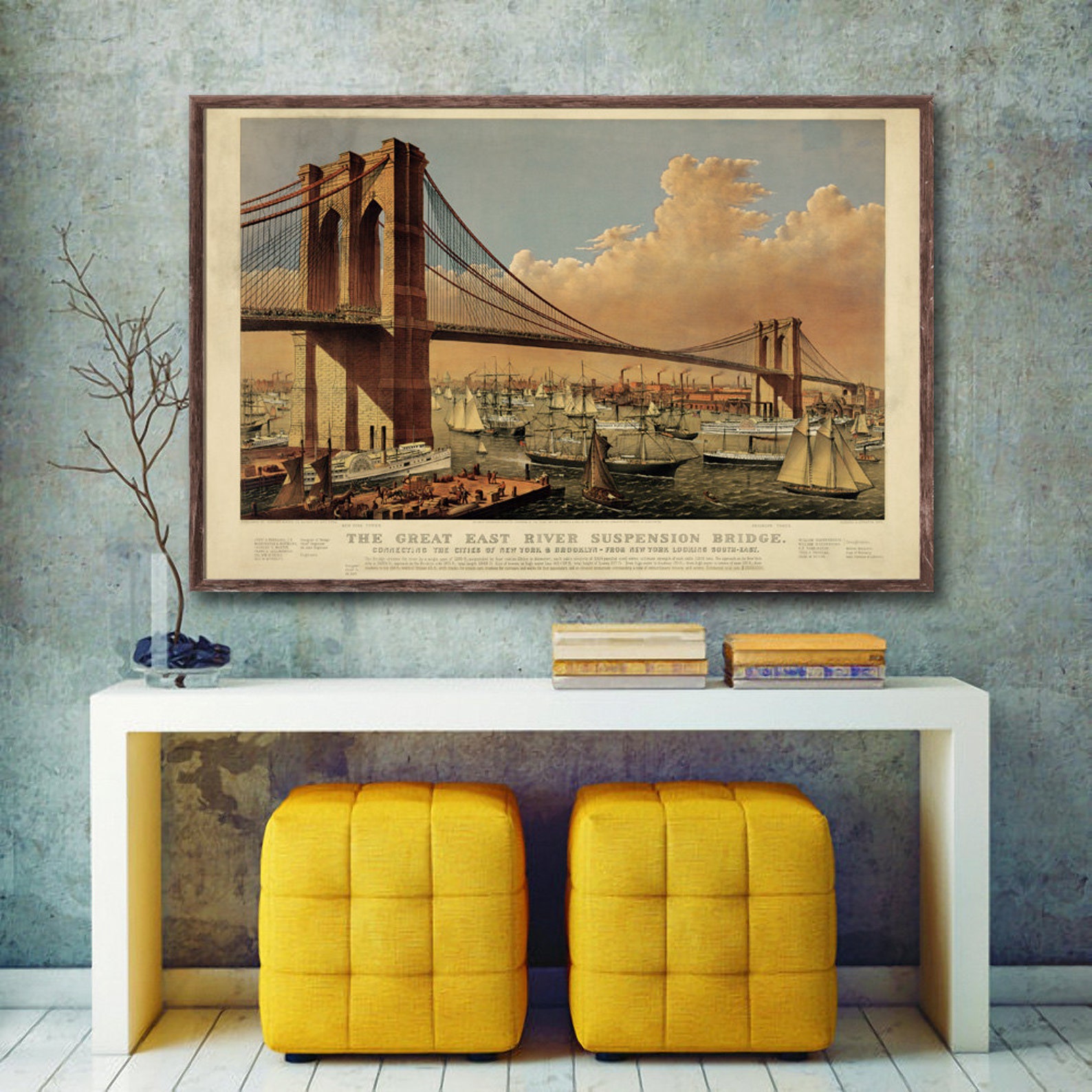 Vintage 19th Century Brooklyn Bridge Poster Reprint Old 1877 | Etsy