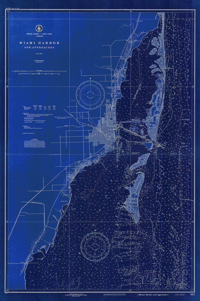 1927 Miami Harbor Map Vintage Miami Nautical Map/chart | Etsy