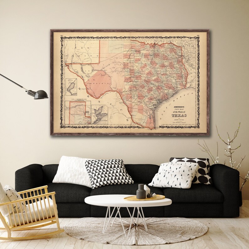 Map of Texas 1862 Vintage Texas Map Reprint 7 Large/xl | Etsy