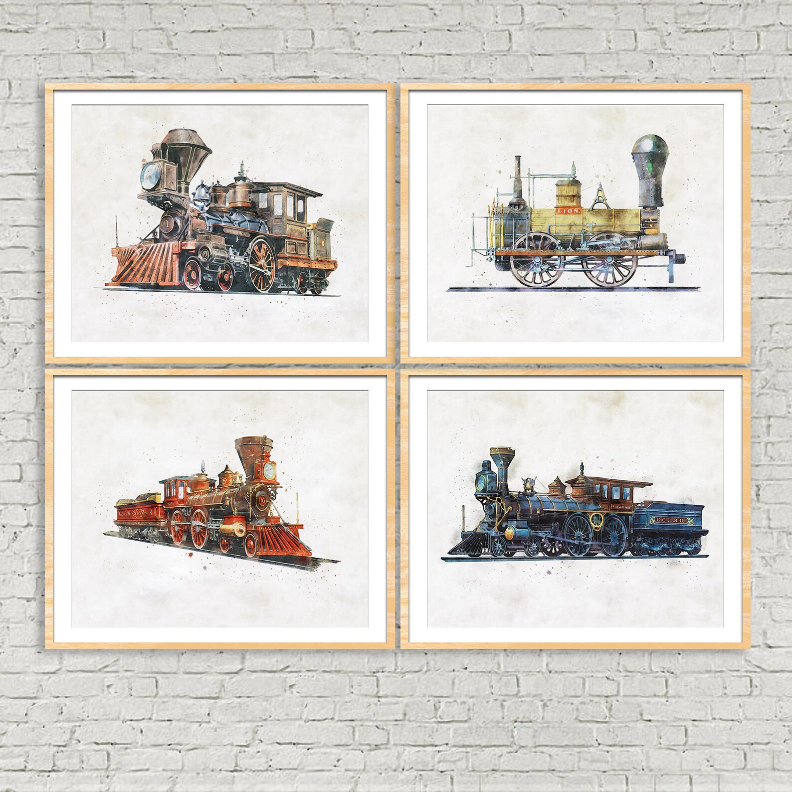 Classic Train Print Set 4-piece Digital Watercolor Train Set - Etsy