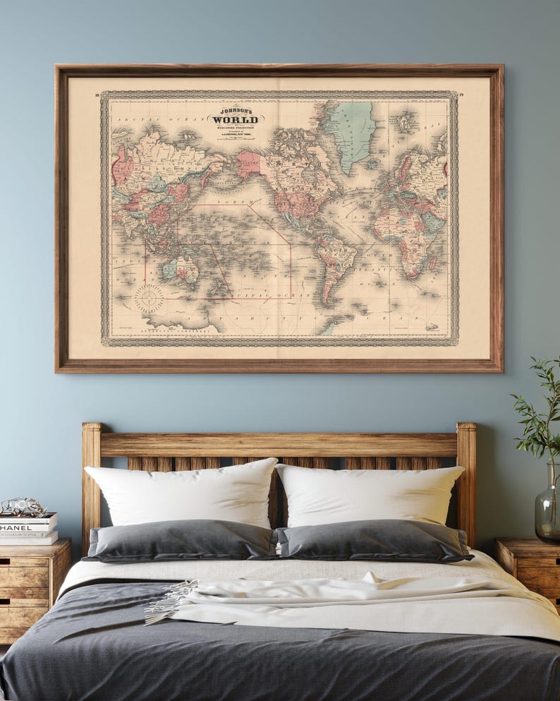 1870 World Map Reprint, Vintage 1870 Mercator's Projection Map Reprint ...