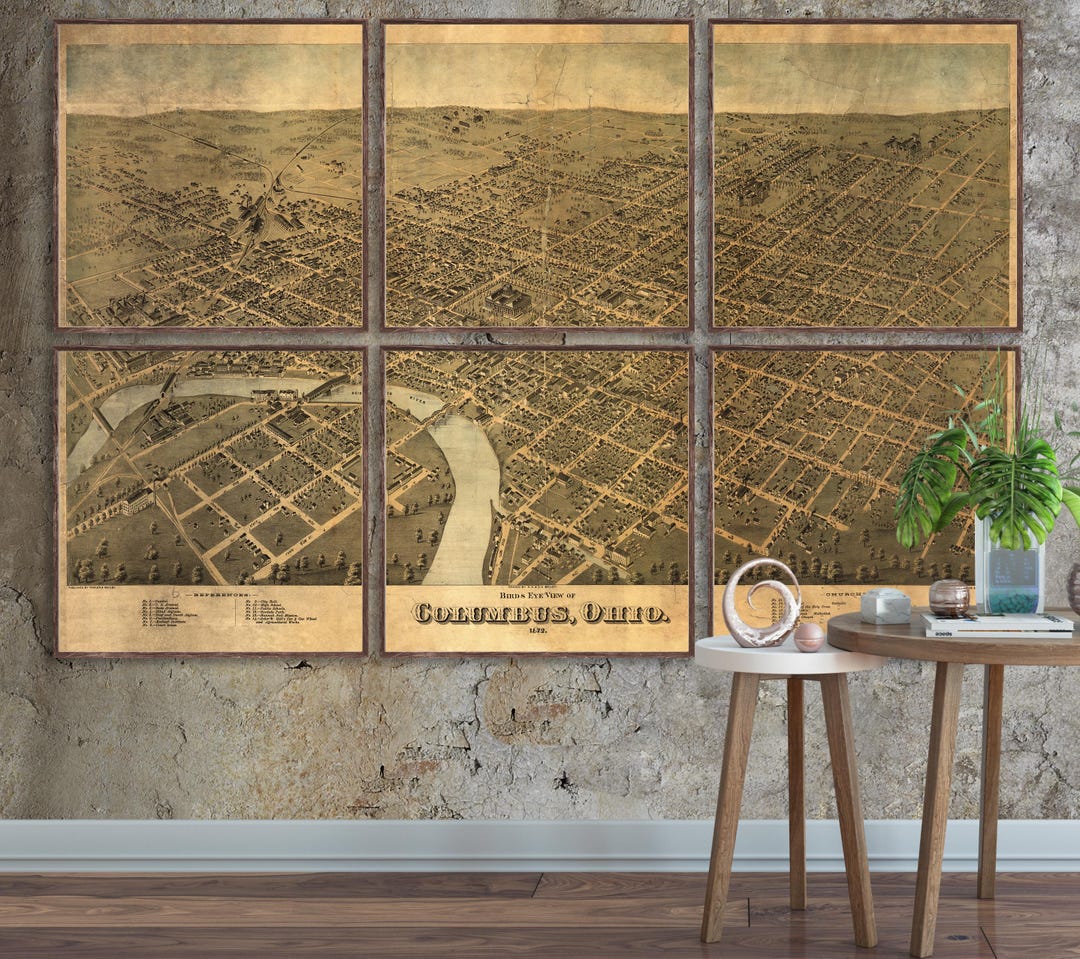 1872 Columbus Ohio Map Reprint, Columbus Birds Eye View Map, 7 Large/xl ...