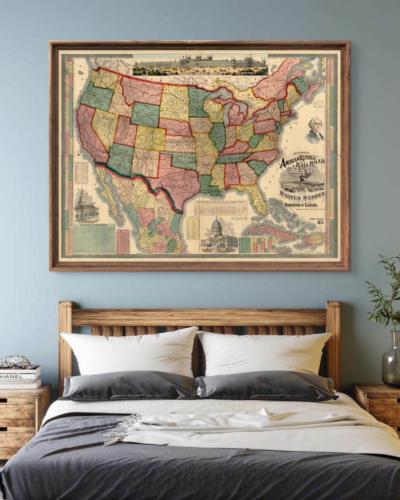 1875 US Railroad Map Reprint, Vintage USA Map Reprint - 4 Sizes up to ...