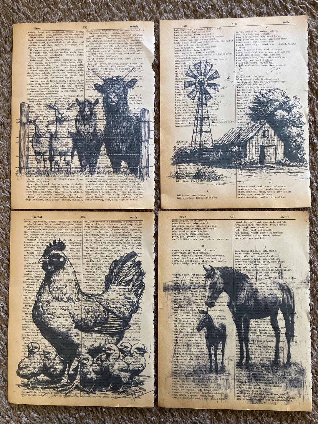 Farm Themed Dictionary Print Set， Rustic Farmhouse Decor, Farm Animal ...