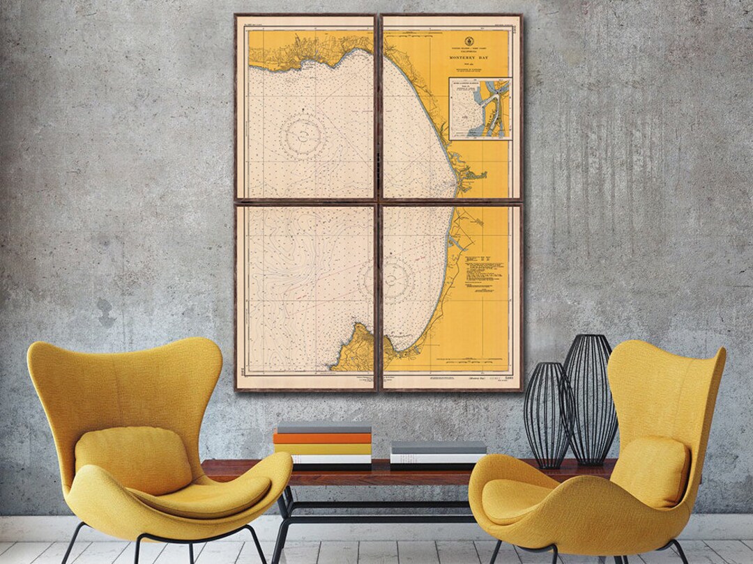 1948 Monterey Bay Nautical Chart Reprint, Vintage Monterey Bay CA Map ...